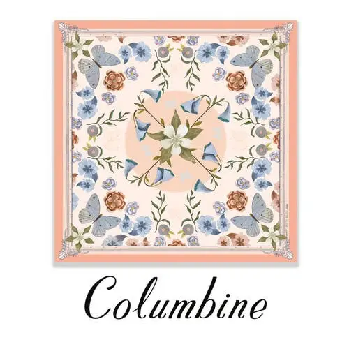 MATTY MILLER STUDIO 100% Silk Scarf Columbineflowers And Butterflies - 35 X 35"